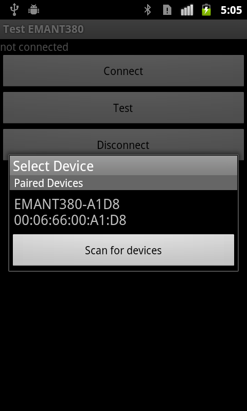 Test Android Smartphone with EMANT380 : Bluetooth Wireless DAQ